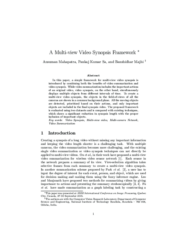 (PDF) A multi-view video synopsis framework | Ansuman Mahapatra ...