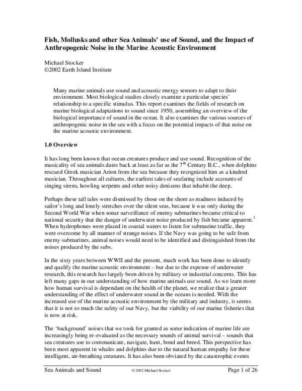 (PDF) Fish, mollusks and other sea animals’ use of sound, and the ...