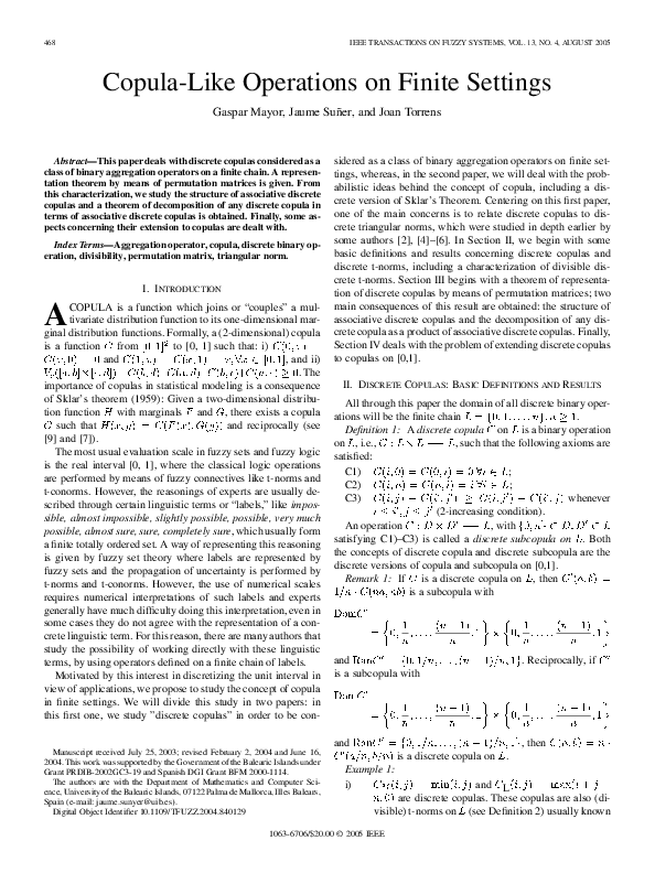 (PDF) Copula-like operations on finite settings