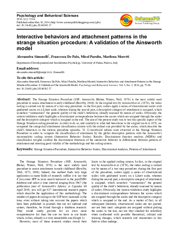 (PDF) Interactive Behaviors and Attachment Patterns in the Strange ...