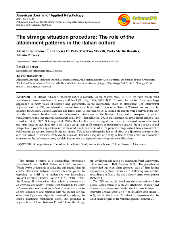 (PDF) The Strange Situation Procedure: The Role of the Attachment ...