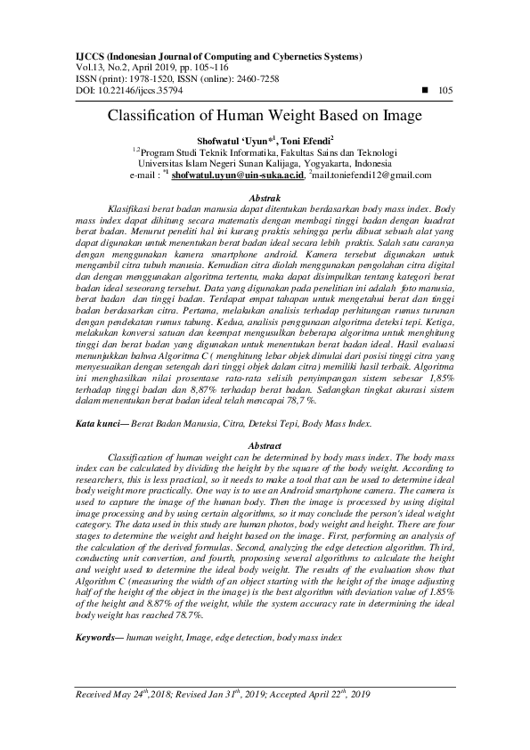 (PDF) Classification of Human Weight Based on Image