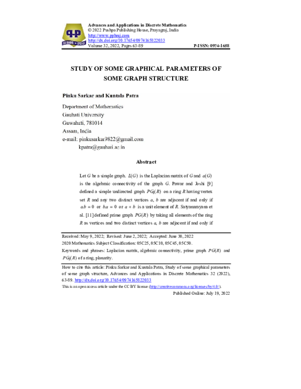 (PDF) Study of Some Graphical Parameters of Some Graph Structure