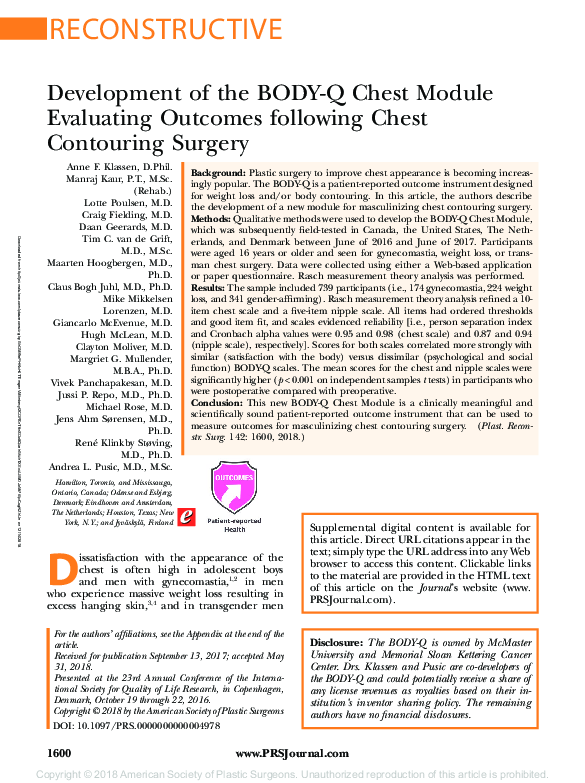 (PDF) Development of the BODY-Q Chest Module Evaluating Outcomes ...
