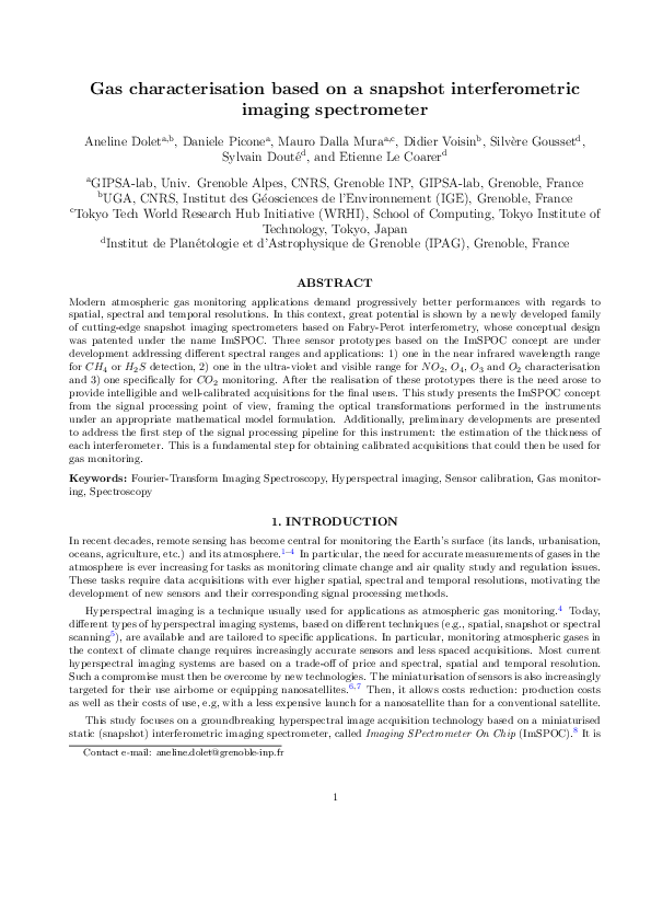 Pdf Gas Characterization Based On A Snapshot Interferometric Imaging