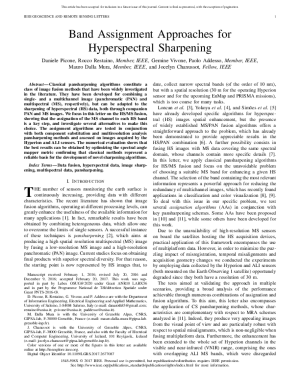 (PDF) Band Assignment Approaches for Hyperspectral Sharpening