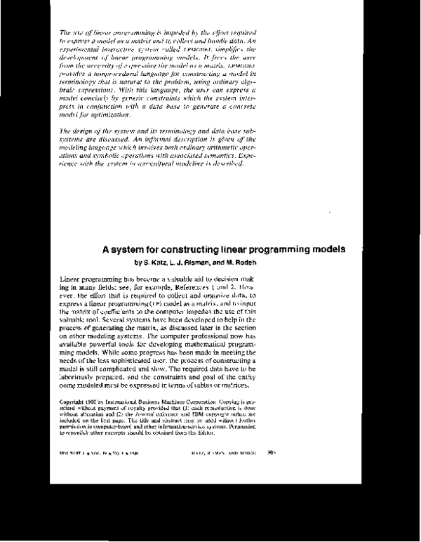 Pdf A System For Constructing Linear Programming Models
