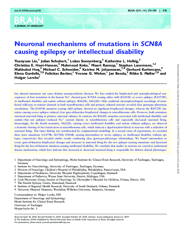 (PDF) SCN8A Mutations: Linking Neuronal Activity to Phenotypes