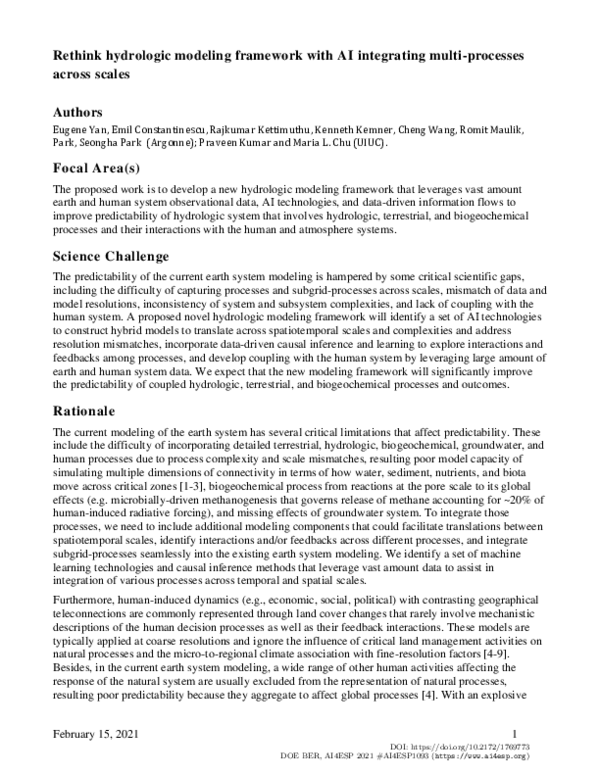 (PDF) Rethink hydrologic modeling framework with AI integrating multi-processes across scales