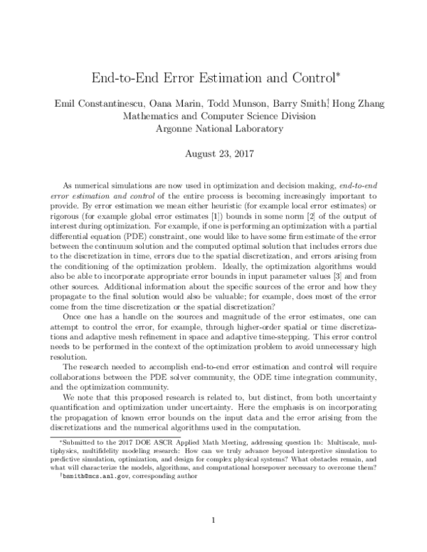 (PDF) End-to-End Error Estimation and Control | Emil Constantinescu ...