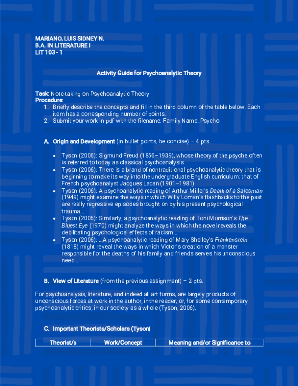 (PDF) Psychoanalytic Theory