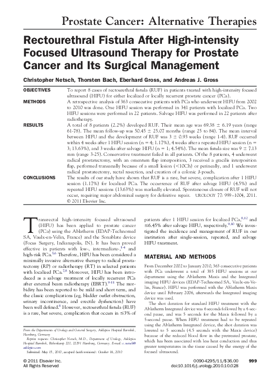 (PDF) Rectourethral Fistula After High-intensity Focused Ultrasound ...