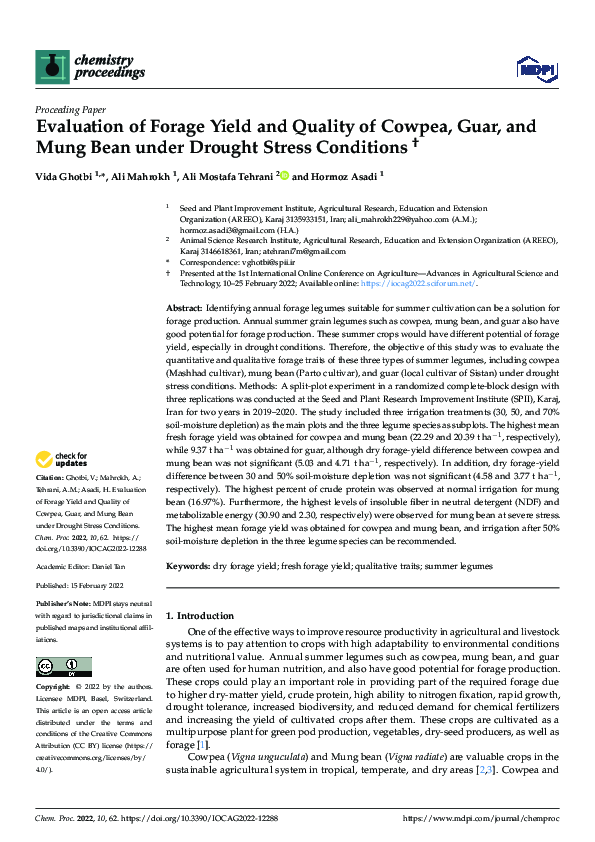 (PDF) Evaluation of Forage Yield and Quality of Cowpea, Guar, and Mung ...