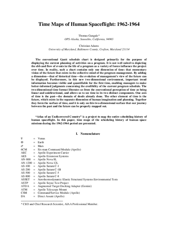 (PDF) Time Maps of Human Spaceflight: 1962-1964 | Thomas Gangale ...