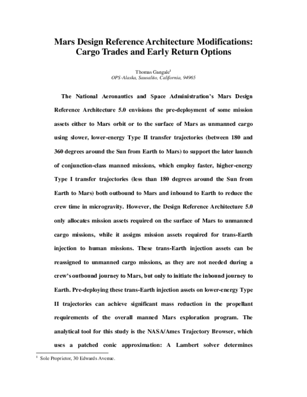 (PDF) Mars Design Reference Architecture Modifications: Cargo Trades ...