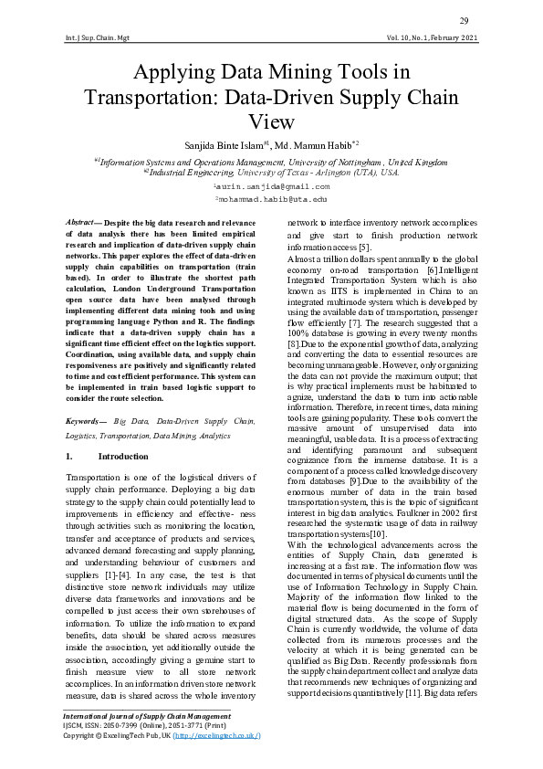 (PDF) Applying Data Mining Tools in Transportation: Data-Driven Supply Chain View