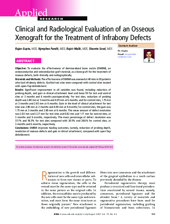 (PDF) Clinical and radiological evaluation of an osseous xenograft for ...