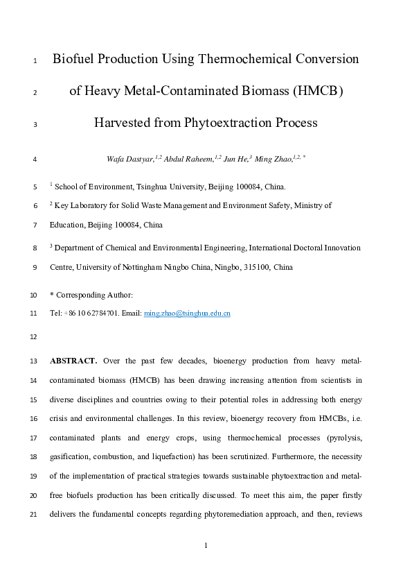 (PDF) Biofuel Production Using Thermochemical Conversion of Heavy Metal ...