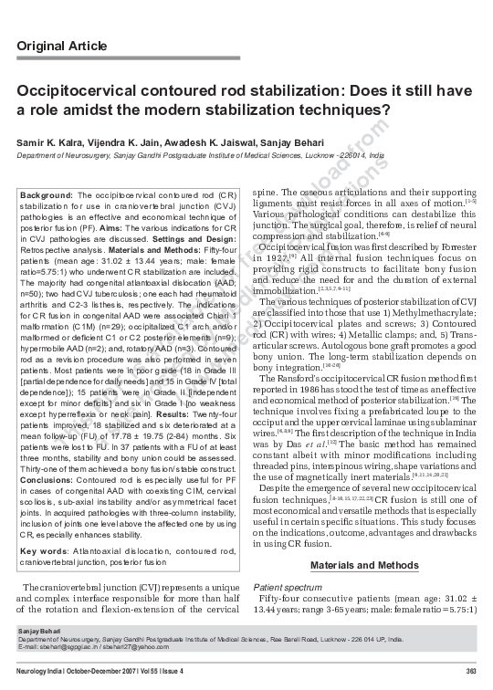 (PDF) Occipitocervical contoured rod stabilization: Does it still have ...