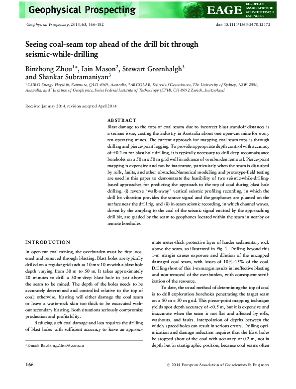 Pdf Seeing Coal Seam Top Ahead Of The Drill Bit Through Seismic While Drilling