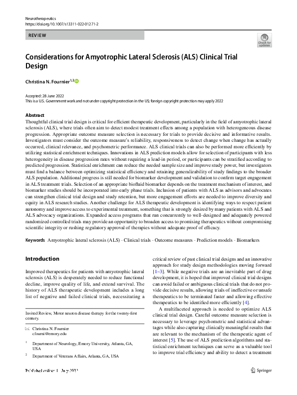 (PDF) Considerations for Amyotrophic Lateral Sclerosis (ALS) Clinical ...