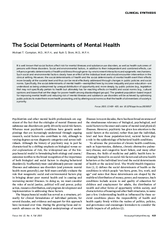(PDF) Social determinants of mental health