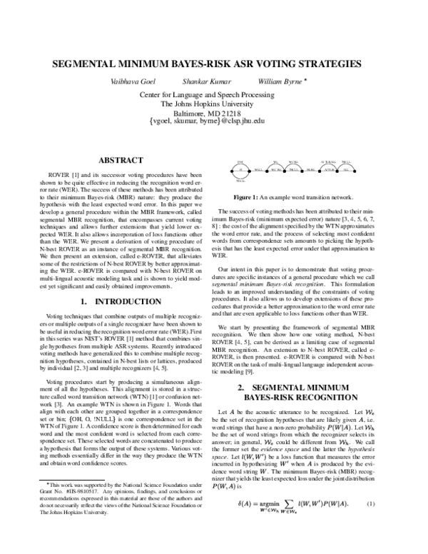 Pdf Segmental Minimum Bayes Risk Asr Voting Strategies
