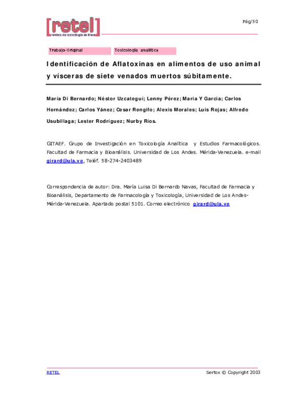 (PDF) Identificación de Aflatoxinas en alimentos de uso animal y ...
