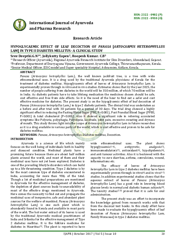 (PDF) Hypoglycaemic Effect of Leaf Decoction of Panasa [Artocarpus ...
