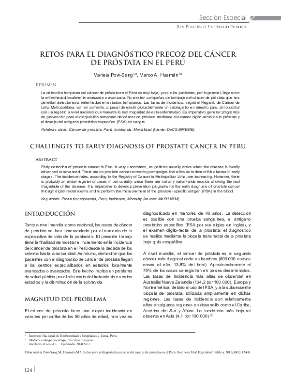 (PDF) Retos para el diagnóstico precoz del cáncer de próstata en el Perú
