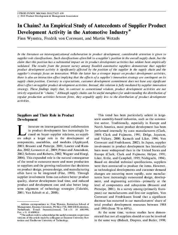 (PDF) In Chains? An Empirical Study of Antecedents of Supplier Product ...