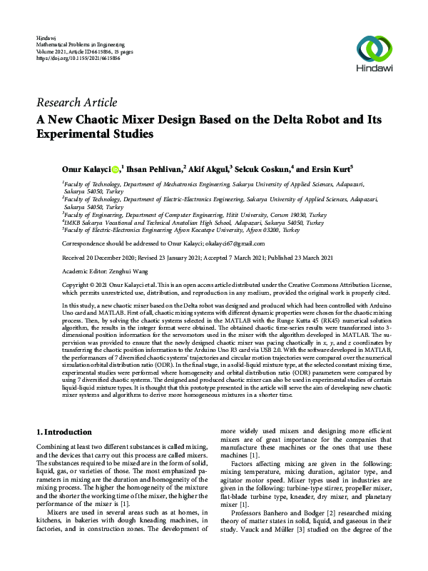 (PDF) A New Chaotic Mixer Design Based on the Delta Robot and Its ...