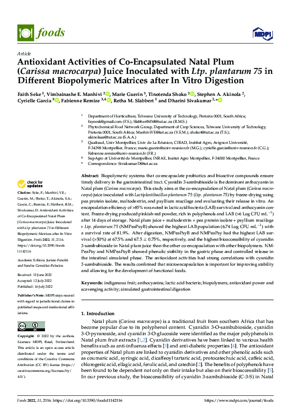 (PDF) Antioxidant Activities of Co-Encapsulated Natal Plum (Carissa ...