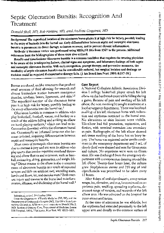 Pdf Septic Olecranon Bursitis Recognition And Treatment