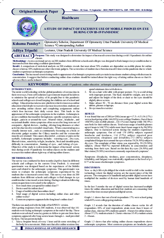 (PDF) A Study of Impact of Excessive Use of Mobile Phones on Eye During ...