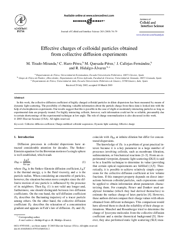 (PDF) Effective charges of colloidal particles obtained from collective diffusion experiments