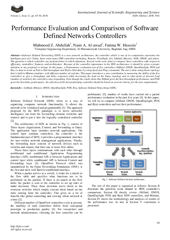 (PDF) Performance Evaluation and Comparison of Software Defined Networks Controllers