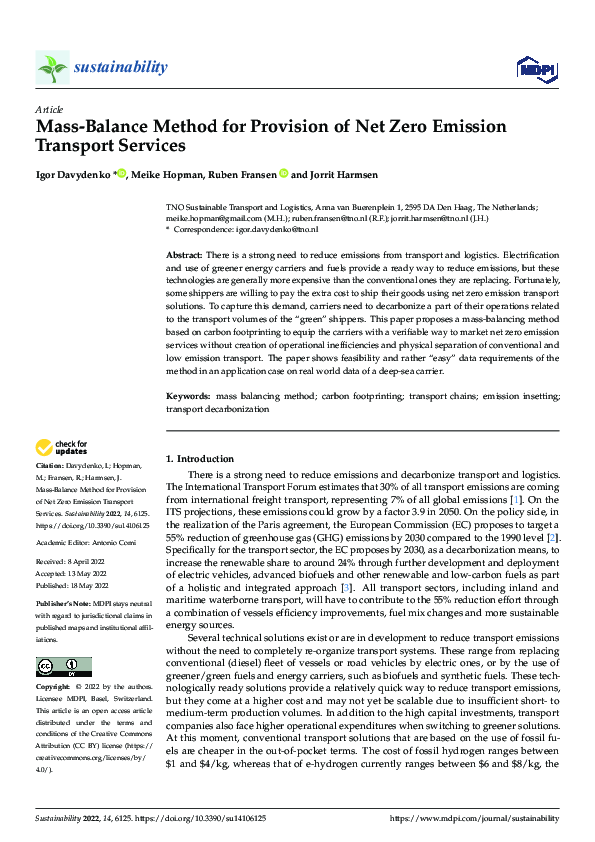 (PDF) Mass-Balance Method for Provision of Net Zero Emission Transport ...