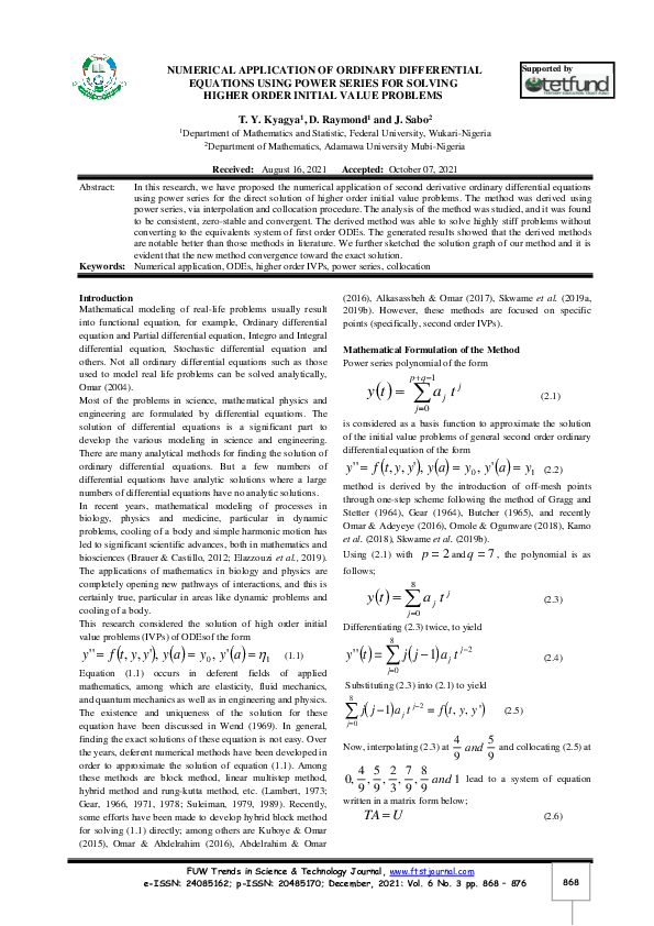 Pdf Numerical Application Of Ordinary Differential Equations Using
