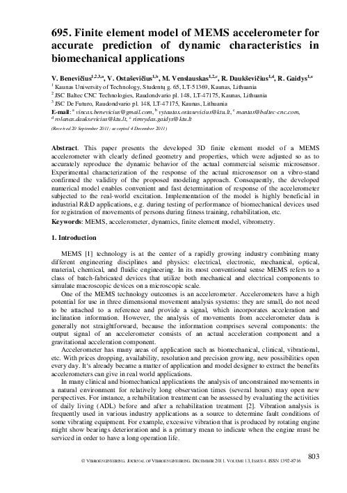 Pdf Finite Element Model Of Mems Accelerometer For Accurate Prediction Of Dynamic