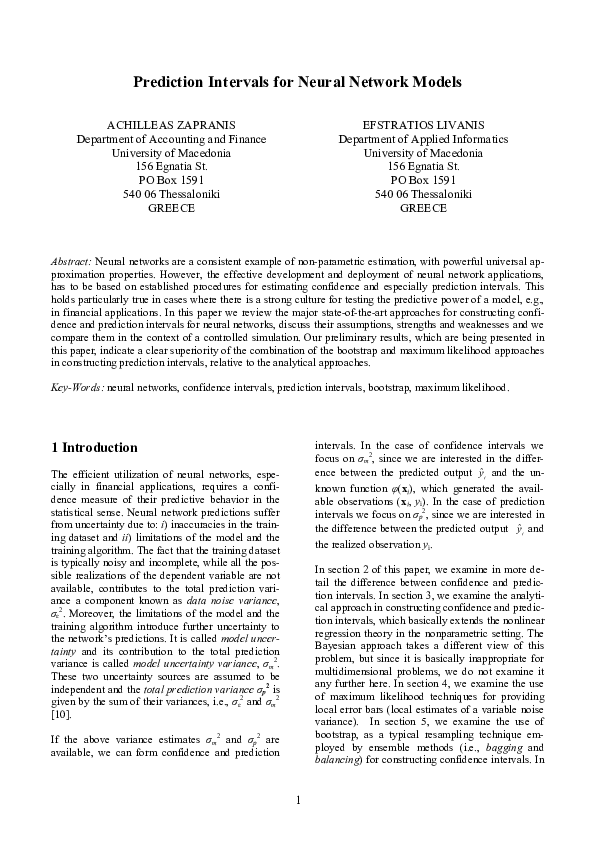 (PDF) Prediction intervals for neural network models