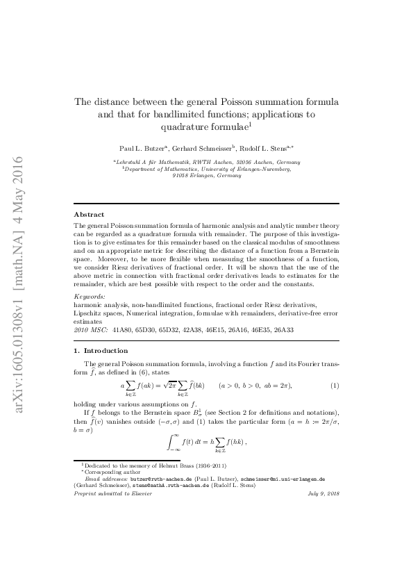 Pdf The Distance Between The General Poisson Summation Formula And That For Bandlimited