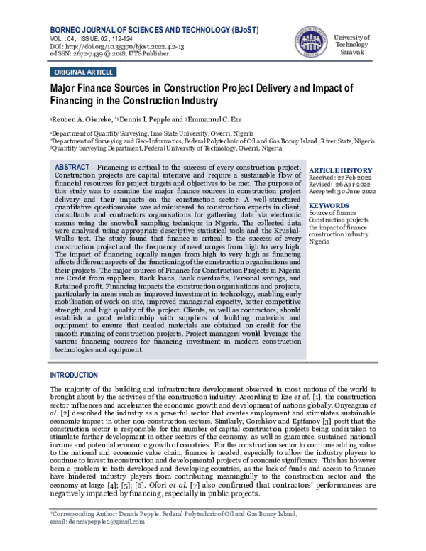 (PDF) Major Finance Sources in Construction Project Delivery and Impact ...