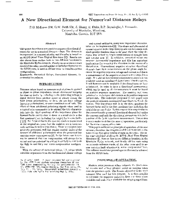 (PDF) A new directional element for numerical distance relays