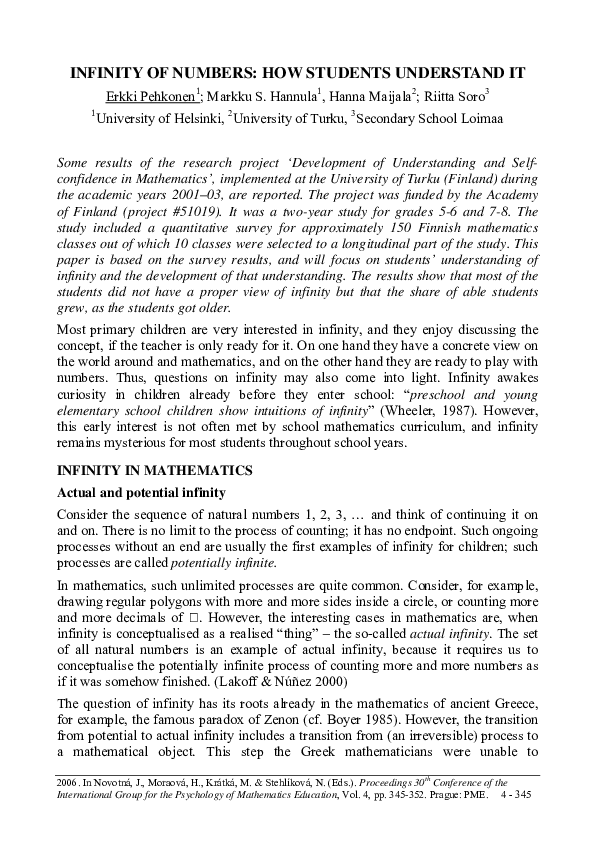 (PDF) Infinity of Numbers: How Students Understand It