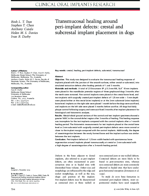 (PDF) Transmucosal healing around peri-implant defects: crestal and ...
