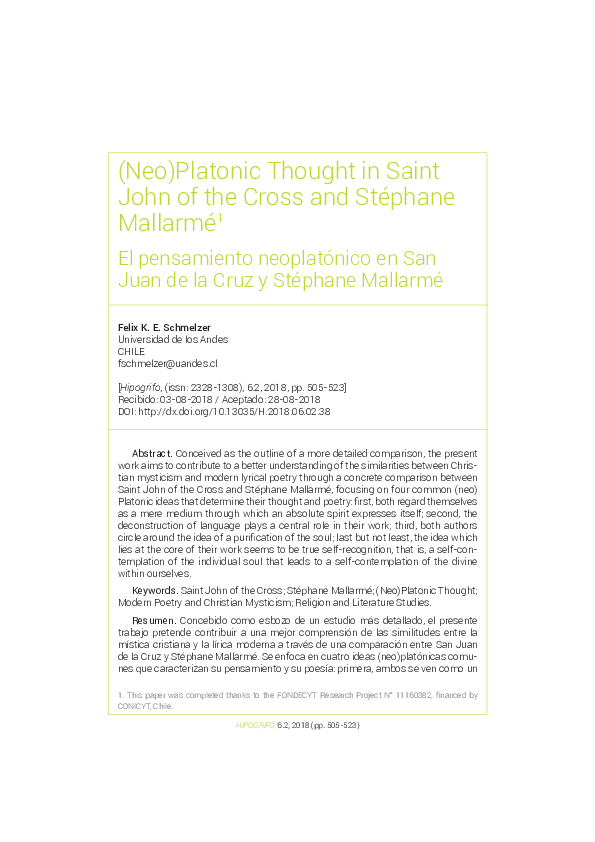 (PDF) (Neo)Platonic Thought in Saint John of the Cross and Stéphane Mallarmé