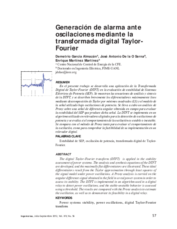 (PDF) Generación de alarma ante oscilaciones mediante la transformada ...