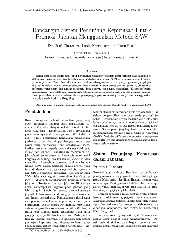 (PDF) Rancangan Sistem Penunjang Keputusan Untuk Promosi Jabatan ...