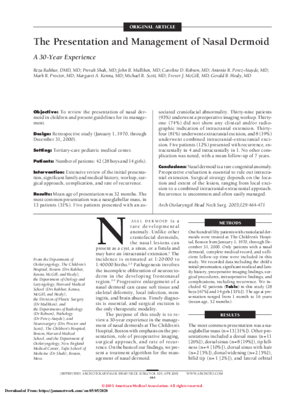 (PDF) The Presentation and Management of Nasal Dermoid
